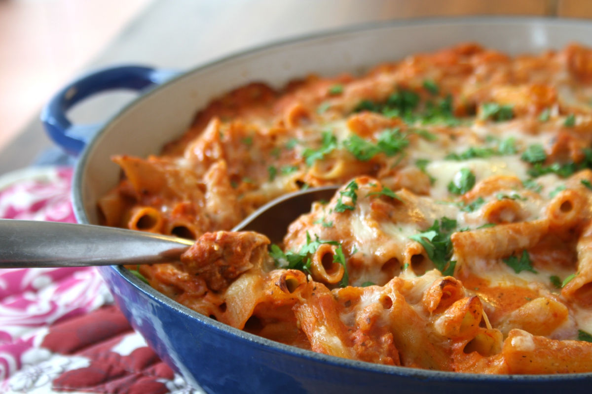 Three Cheese Penne Pasta with Ground Turkey - Bridget's Green Kitchen